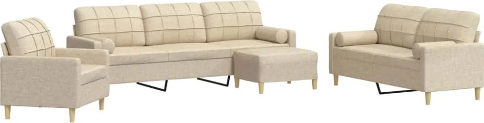 4dílná sedací souprava s podnožkou a polštáři krémová textil 3278313