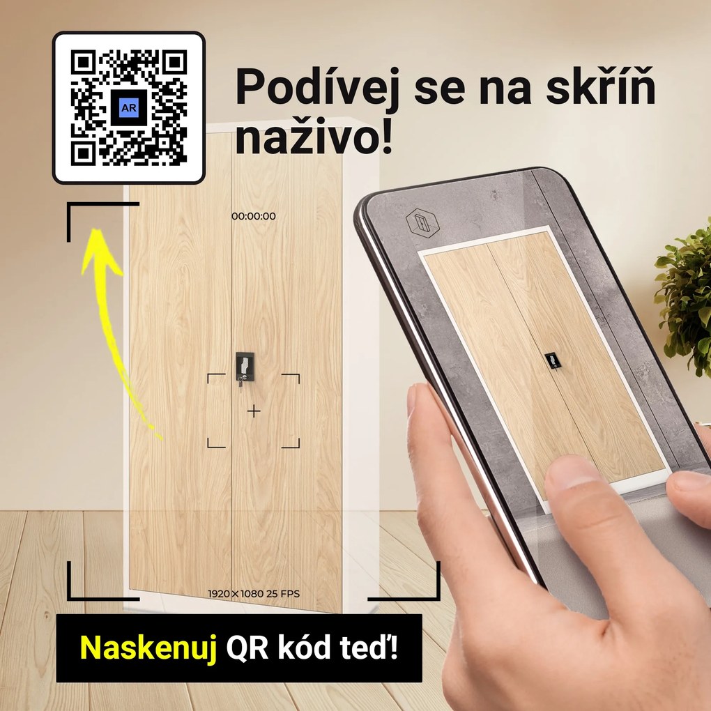 Kancelářská skříň na dokumenty se 4 policemi, bílá/dub sonoma, 900x1850x400 mm: JAN Eco Design