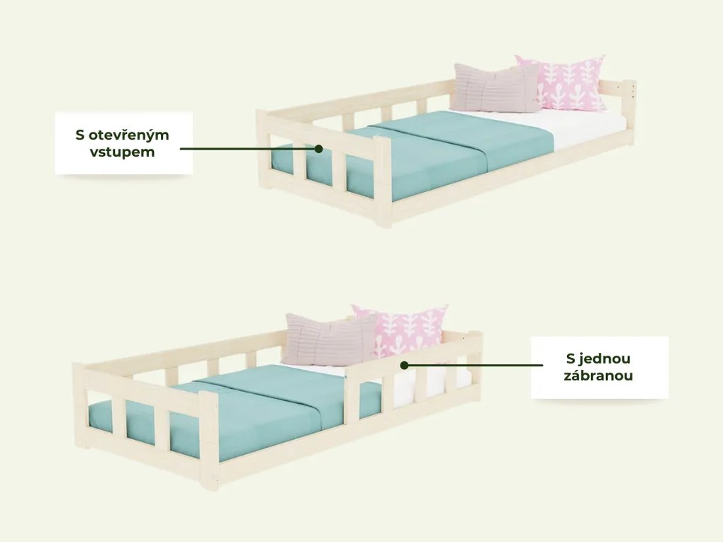 Benlemi Nízká jednolůžková postel FENCE 4v1 se zábranou Zvolte barvu: Béžová, Zvolte rozměr: 80x200 cm, Zvolte zábranu: S otevřeným vstupem