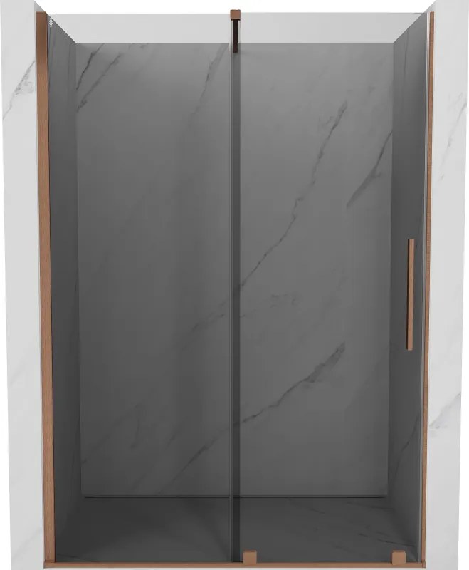 Mexen Velar, posuvné sprchové dveře do otvoru 160 cm, 8mm šedé sklo, měděná matná, 871-160-000-41-65