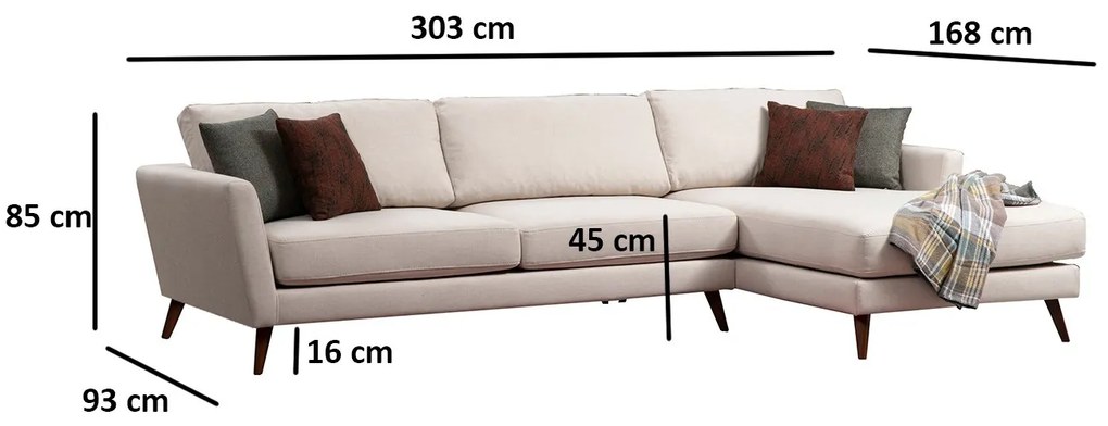 Hanah Home Rohová pohovka MAYORKA pravý roh béžová 303 cm 560ARE1152