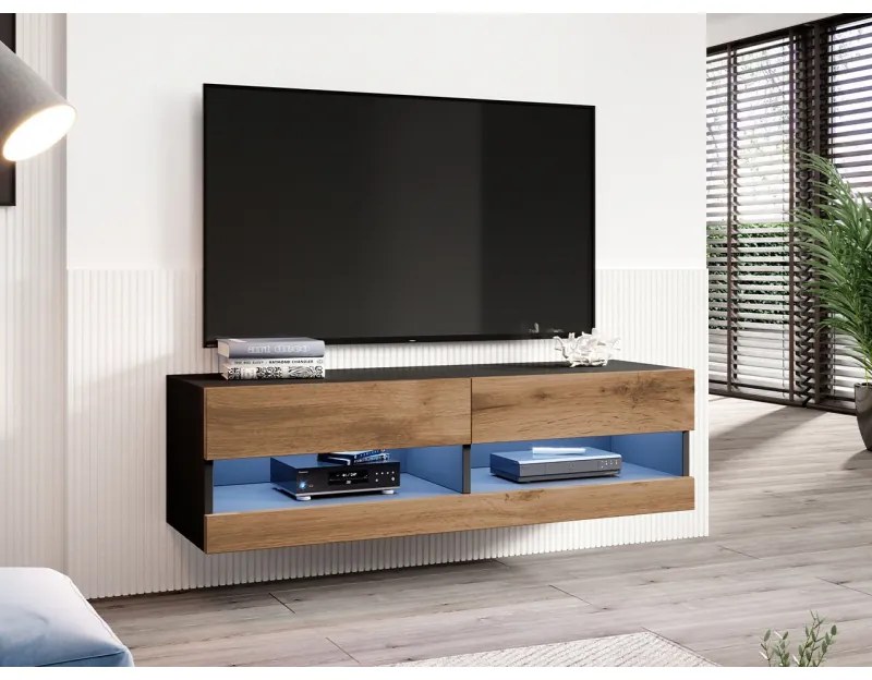 TV stolek Zigo New 140, Osvětlení: osvětlení LED - bílé, Barva: šedá / šedá lesk
