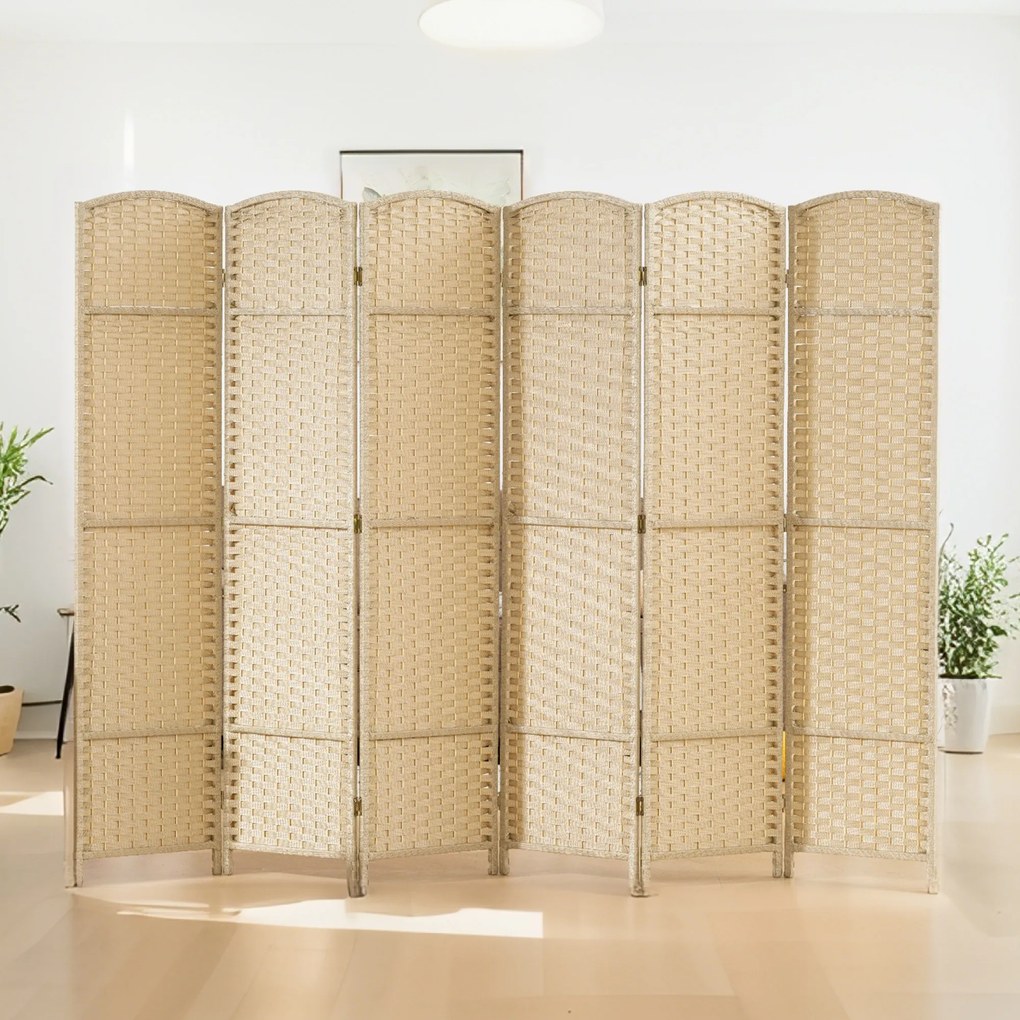 HOMCOM paravan pro vnitřní prostory ze dřeva, 6 panelů, 240 x 170 cm, skládací dělící stěna pro obývací pokoj, ložnici, přírodní