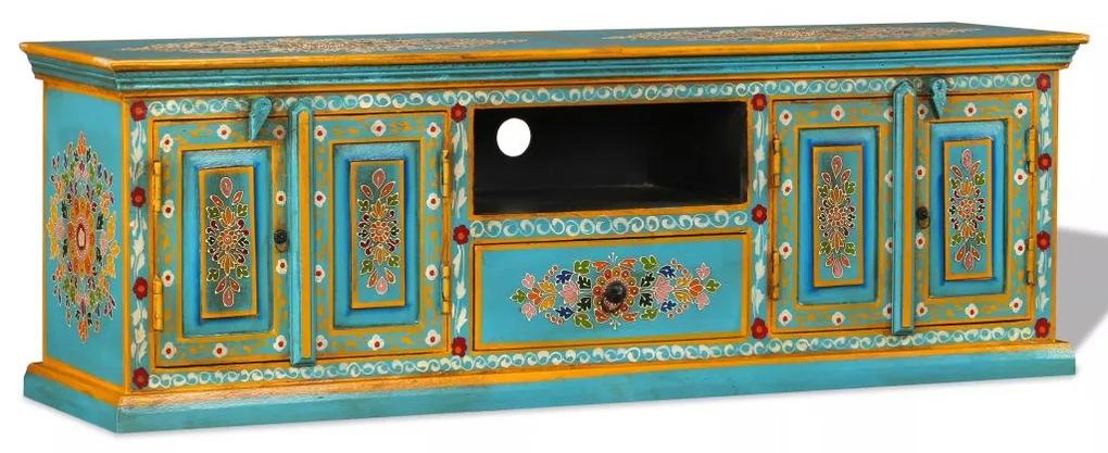 Stolek pod TV - masivní mangovník - ručně malovaný - modrý | 120x30x40 cm