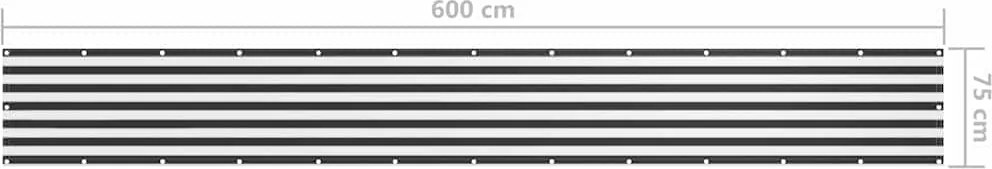 Balkónová zástěna antracitová a bílá 75x600 cm oxfordská látka 134879