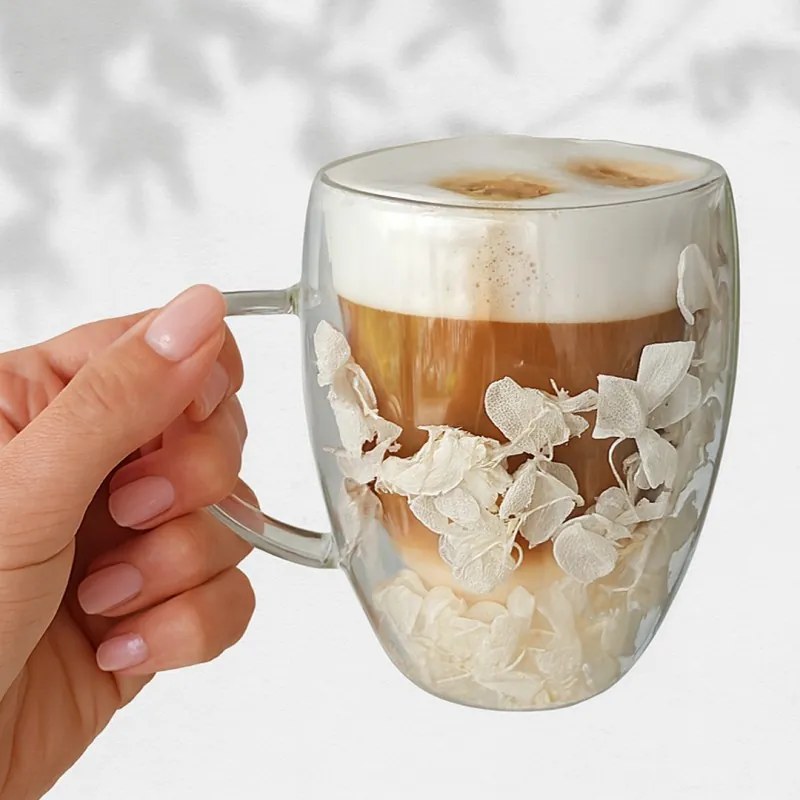 Flamenco Mystique Termální sklo s bílými květy - Hortenzie 300 ml | Designová váza 1 ks - 185 SZK