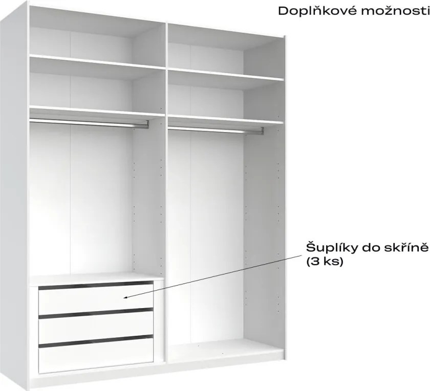 Skříň s posuvnými dveřmi 2,0x2,4m (Dveře Lesklé Bílé/Zrcadlo), série N Family