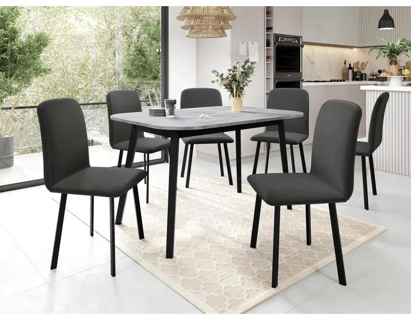 Rozkládací stůl Grazpen S 130x80 se 6 židlemi Lekoz, Barva dřeva: šedý mramor + černá, Potah: Amor Velvet 4322