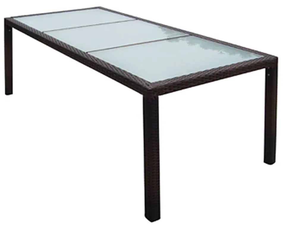 44068 vidaXL Zahradní stůl 190 x 90 x 75 cm hnědý polyratan a sklo