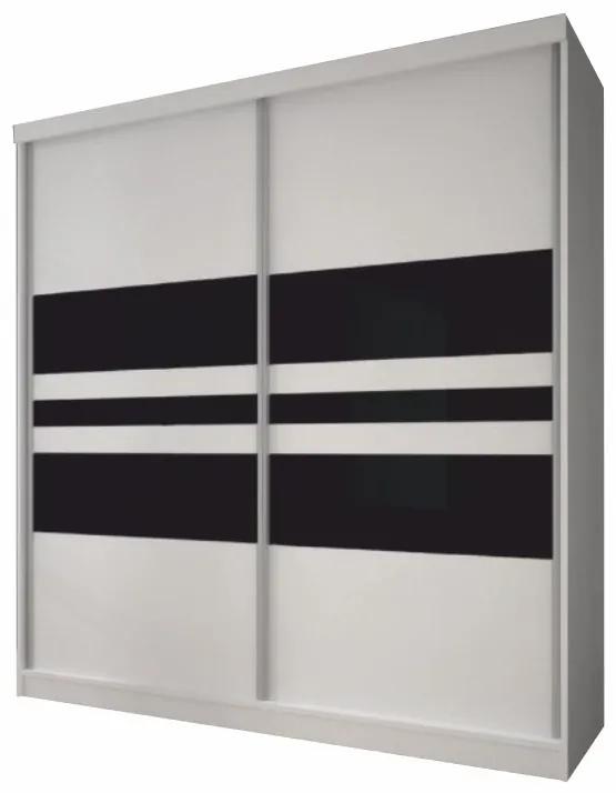 Skříň s posuvnými dveřmi, bílá / černé sklo, 233x218, MULTI 11