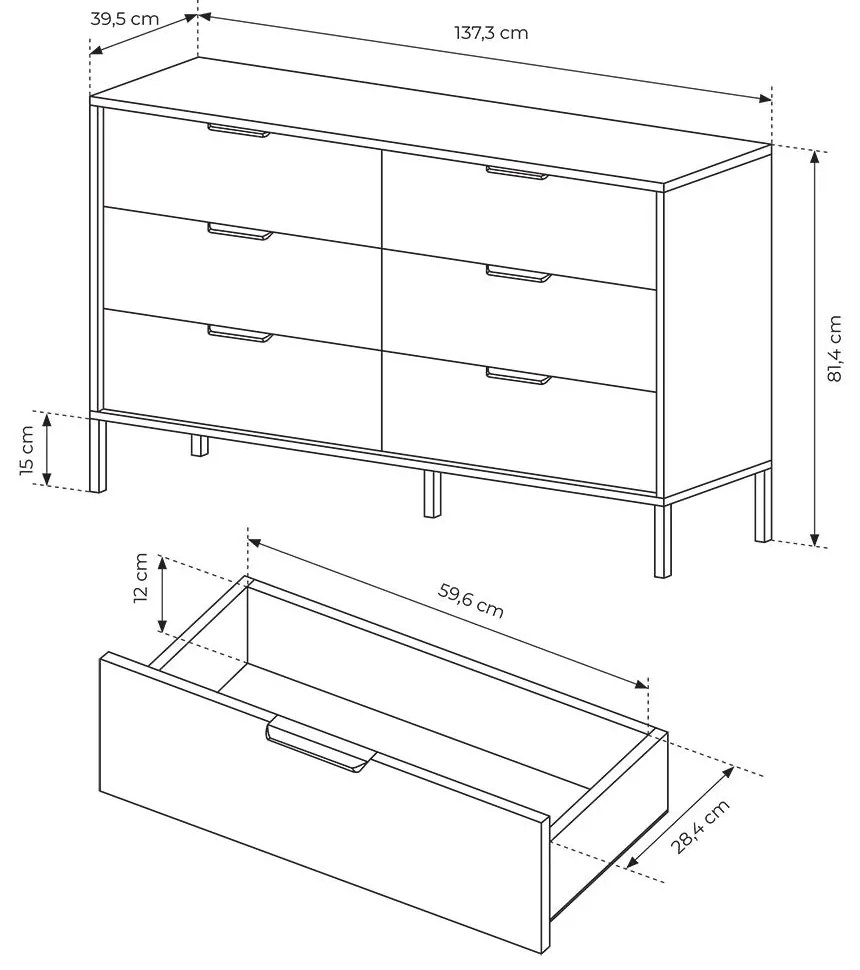 MILTON l | komoda 6S | 137,3 cm | kaštan/antracit