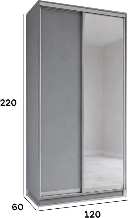 Skříň s posuvnými dveřmi 1200x2200x600 1LTD 1 Zrcadlo šedá myška, profil stříbrný