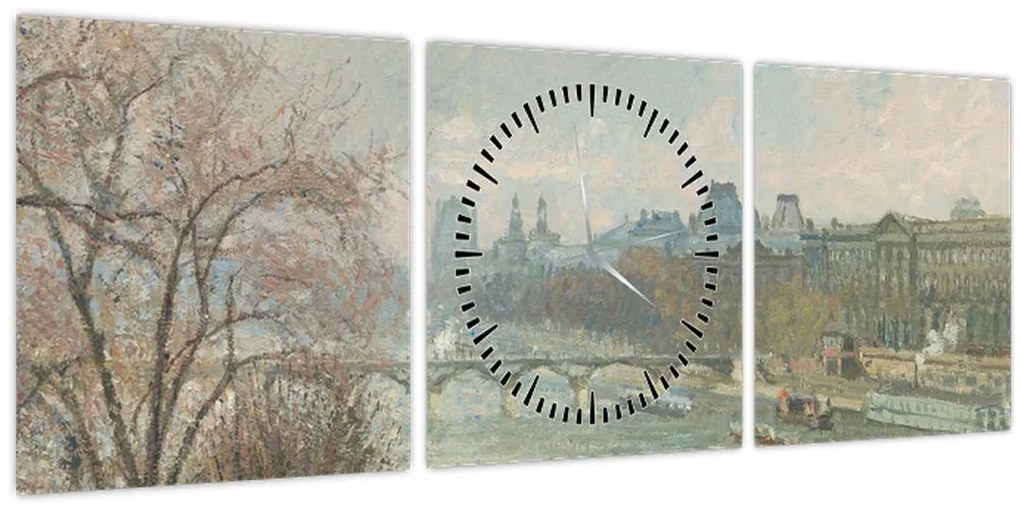 Obraz - Camille Pissarro, The Louvre, Afternoon, Rainy Weather, reprodukce (s hodinami) (90x30 cm)