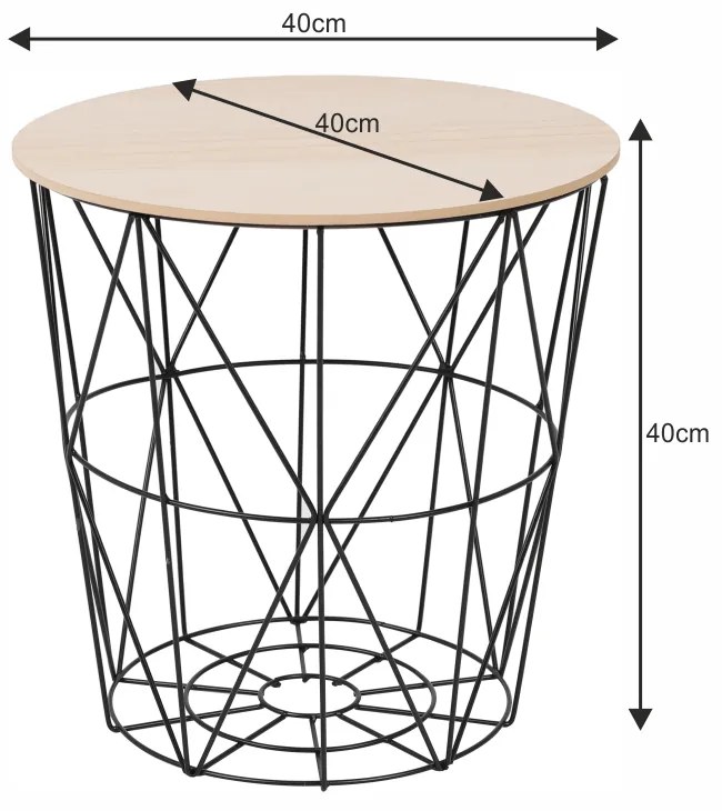 Příruční stolek NANCER TYP 1 MDF přírodní dýha, kov černý lak