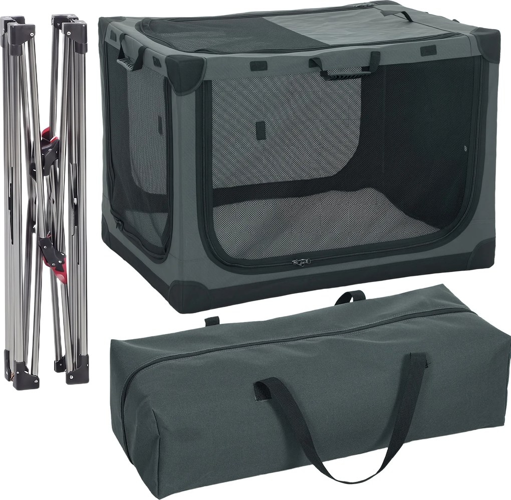 Skládací přepravka pro psy Přepravní box pro psy s polštářem Odnímatelný pratelný potah z tkaniny Oxford pro psy do 30 kg Armádní zelená