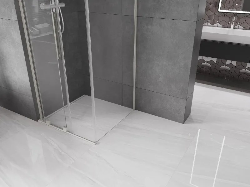 Mexen Velar L, sprchový kout s posuvnými dveřmi 110 x 110 cm, 8mm čiré sklo, broušená ocel, 871-110-110-03-97