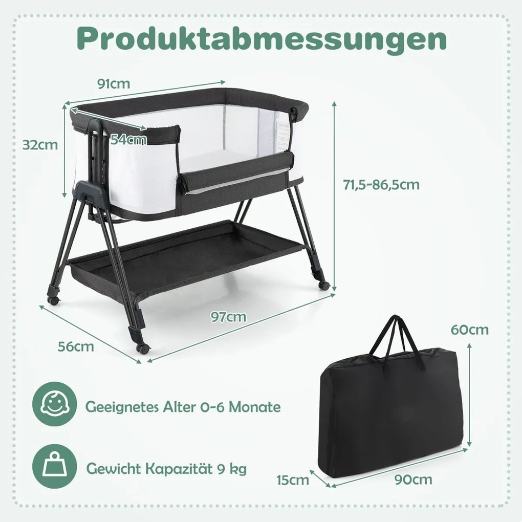 Costway Baby Co-Sleeper Skládací přenosná dětská postel tmavě