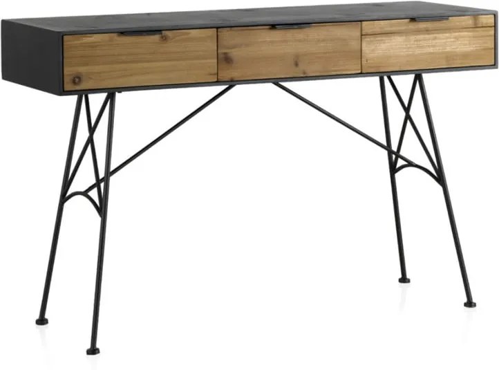 Konzolový stolek s 3 zásuvkami a kovovými nohami Geese Capri