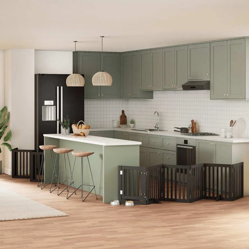 Zábrana pro psy s dvířky skládací 12 panelů černá 600 cm topol 3155654