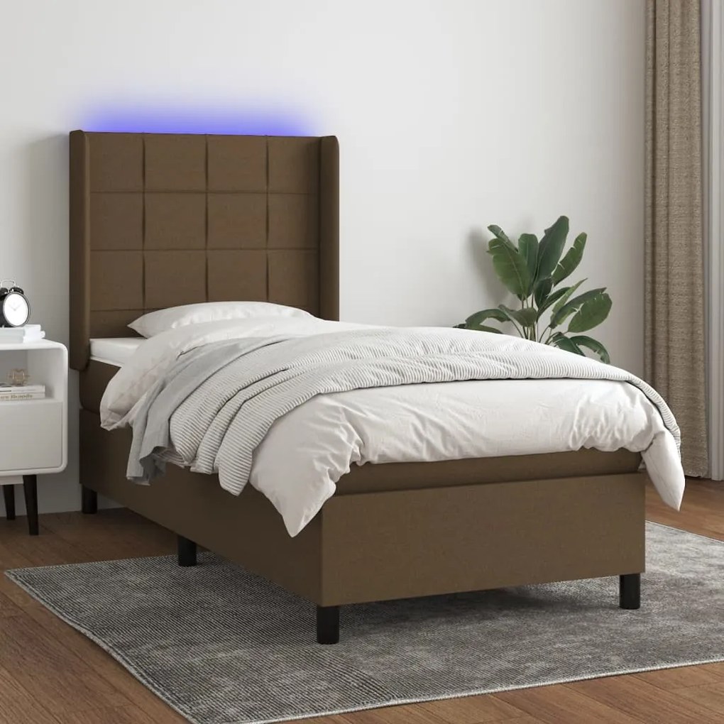 Box spring postel s matrací a LED tmavě hnědá 100x200 cm textil
