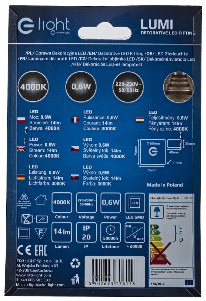 Schodišťové LED svítidlo Lumi, 1x LED 0,6w, 4000k, s