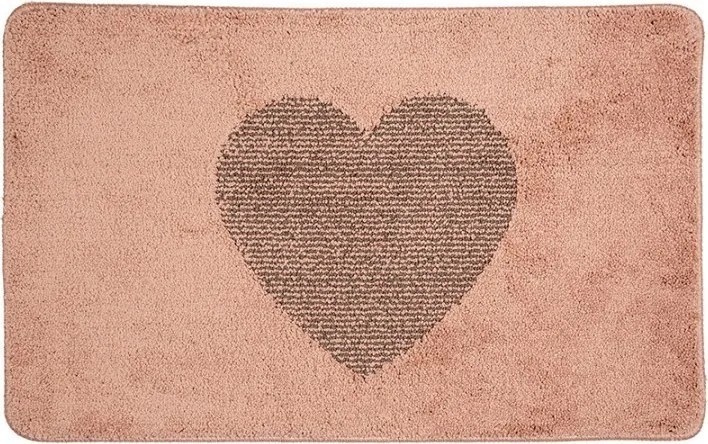 Růžová koupelnová předložka se srdíčkem - 78*48*1 cm