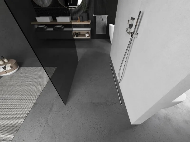 Mexen Kioto, sprchová zástěna Walk-In 110 x 200 cm, 8mm šedé sklo, broušená ocel profil, 800-110-002-97-40