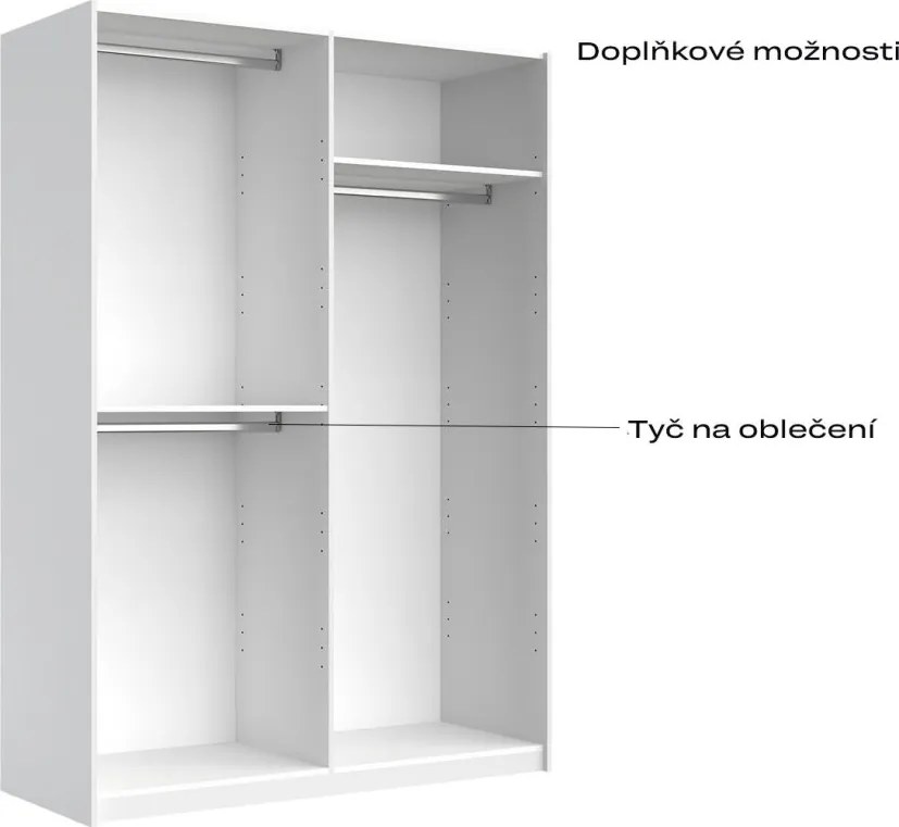 Skříň s posuvnými dveřmi 1,5x2,1m (Dveře Lesklé Bílé/Zrcadlo), série N Family