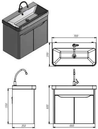 Kingsbath Livorno Structure Grey 70 koupelnová skříňka s umyvadlem