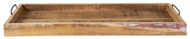 Hnědý dekorativní servírovací tác z recyklovaného dřeva s kovovými uchy – 70x31x7 cm