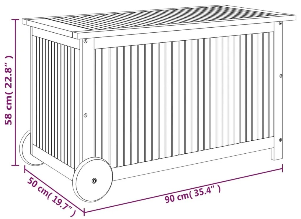 Zahradní úložný box s kolečky 90 x 50 x 58 cm masivní akácie, 319711