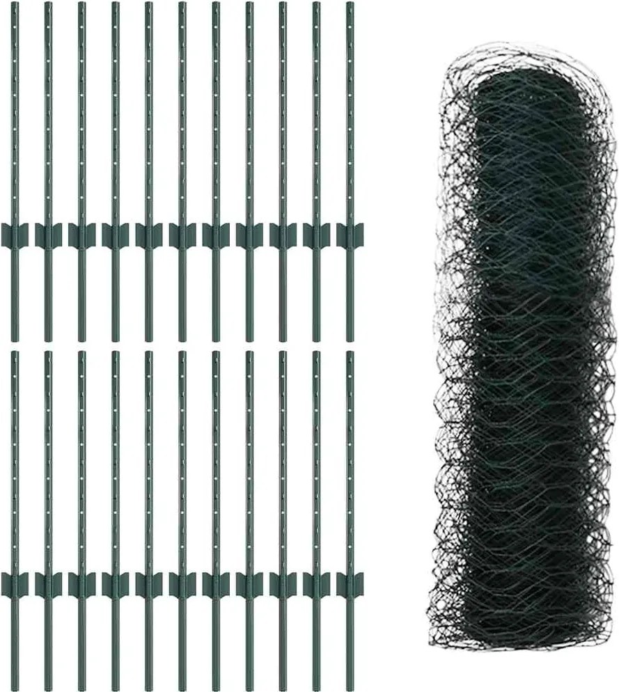 Hexagonální plot s podpěrou 50 x 0,5 m Ocel potažená PVC Zelená 3336743