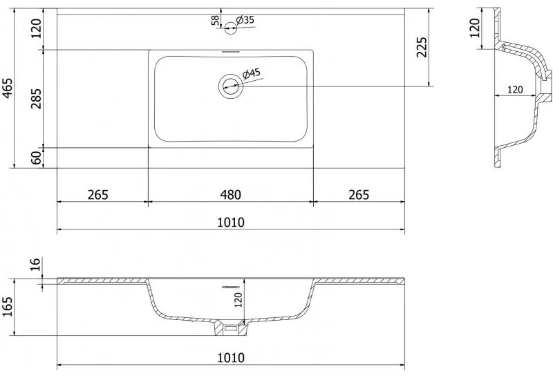 Mexen Otis, umyvadlo na zapuštění 101 x 46,5 cm, bílá matná, 25181001