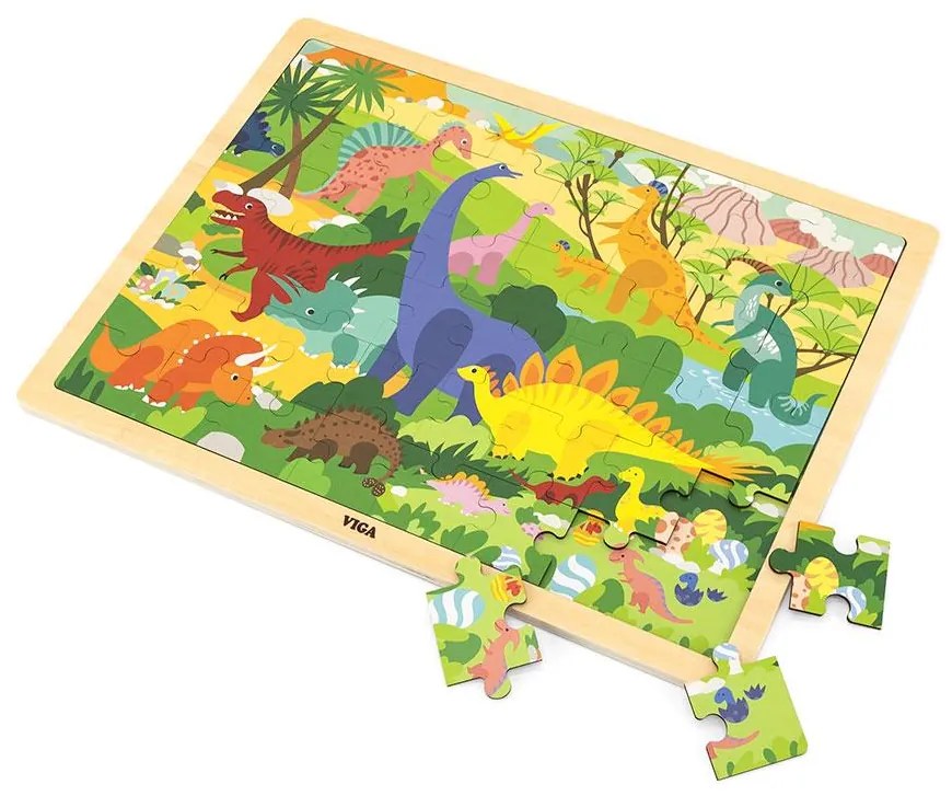 Dřevěné puzzle 48 dílků Viga Dinosauři