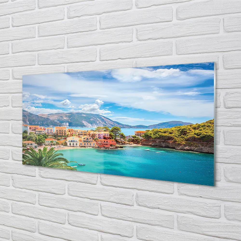 akrylový obraz Řecko mořská pobřeží hory 125x50 cm