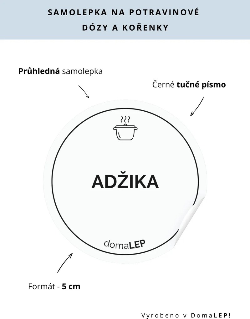 Samolepka na kořenky ADŽIKA průhledná 5 cm tučné písmo
