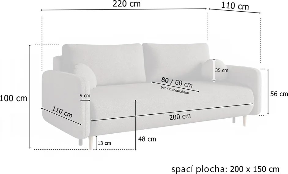 Pohovka DALIA | 220 cm | na každodenní spaní | VÝBĚR TKANIN