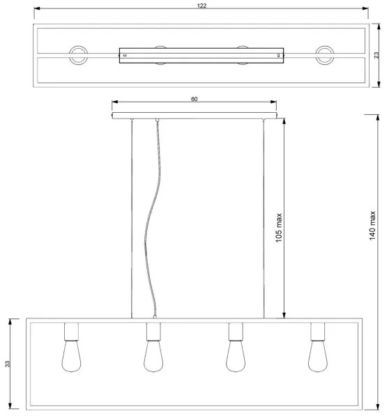 Lustr na lanku FRAME 4xE27/60W/230V černá