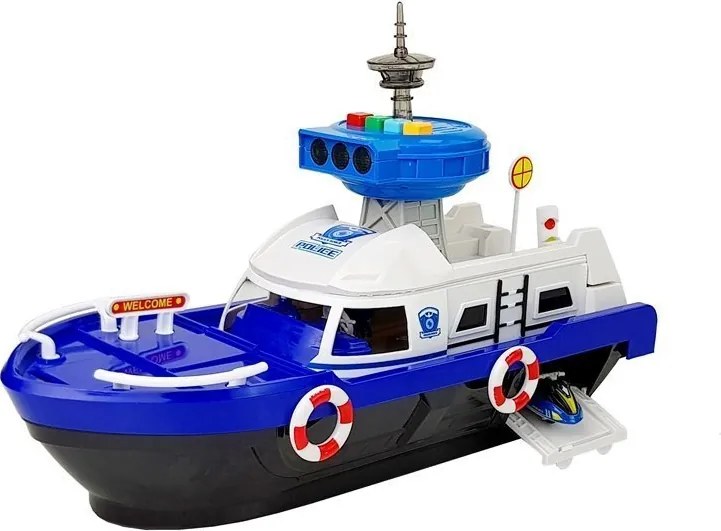 LEAN Toys Přepravní policejní loď s autíčky, se zvukem a světly