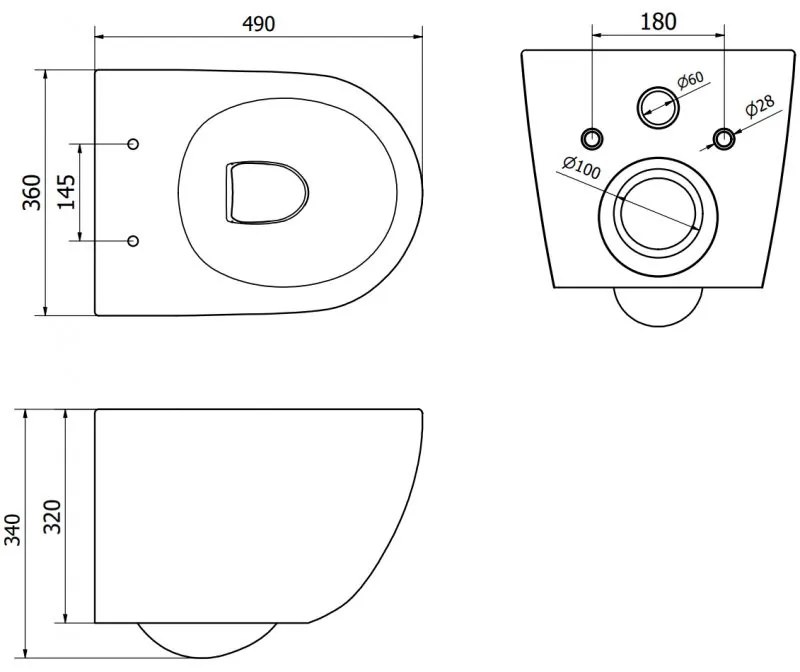 Mexen Lena, závěsná WC mísa 490x360x340 mm, Rimless Tornádo + WC sedátko z duroplastu, černá matná, 30221085T