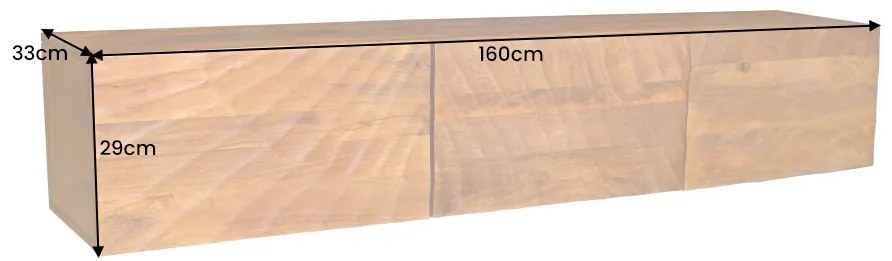 Designový závěsný TV stolek Shayla 160 cm hnědé mango - otevřené balení