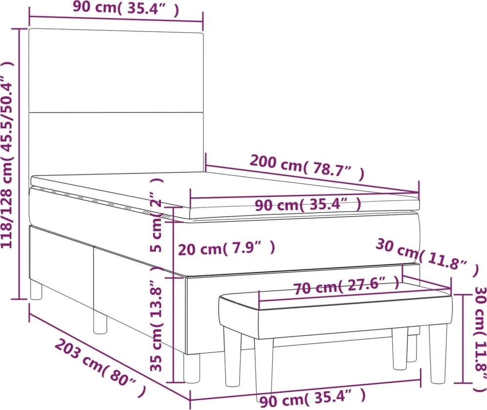 vidaXL Box spring postel s matrací 90x200 cm textil [3136965] Barva: Černá