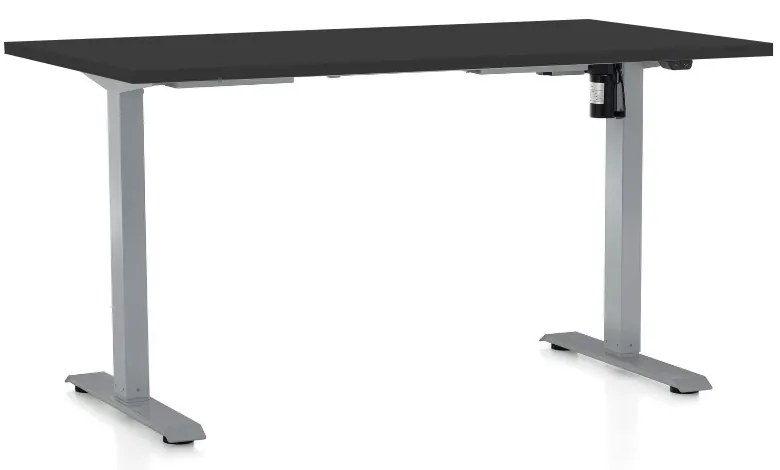 Výškově nastavitelný stůl OfficeTech A, 140 x 80 cm, šedá podnož, černá