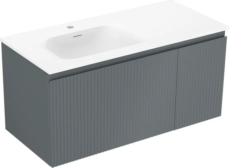 Mexen Rivel, koupelnová skříňka 100 cm s umyvadlem Vela vlevo, 1S, 1D, drážkovaná, grafitová matná/bílá matná, 91A23-10047-3-BBFF66-W23L01