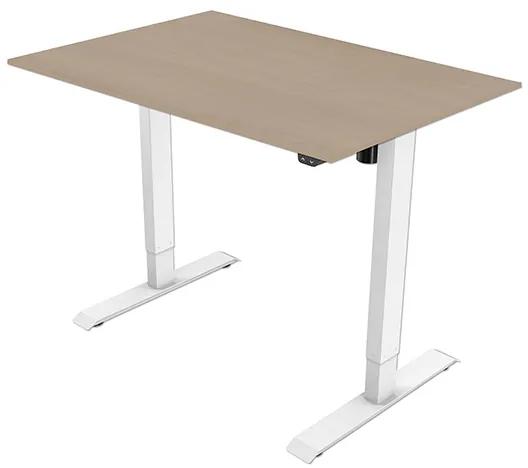 Elektricky výškově nastavitelný stůl POWERO — včetně desky, javor, bílá, 75×140 cm