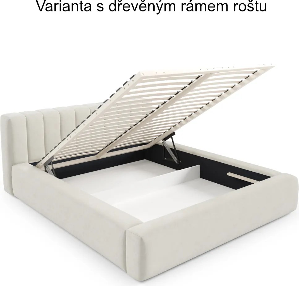 Čalouněná postel BORMINI, 140x200 cm, s úložným prostorem a roštem Úložný prostor: S kovovým rámem úložného prostoru, Barva látky Velutto: Světle šedá (Velutto 15)