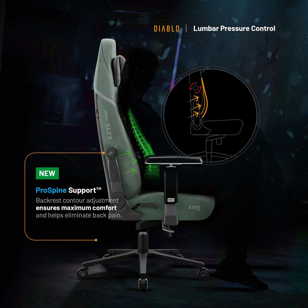 Herní křeslo Normal Size, zelený-černý: Diablo X-Eye Prime Gothic Green