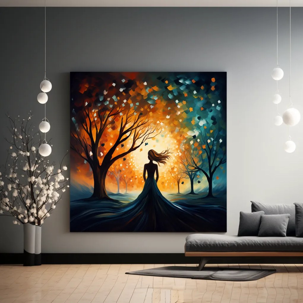 Obraz na plátně - Sefira prochází stromovou alej FeelHappy.cz Velikost obrazu: 100 x 100 cm