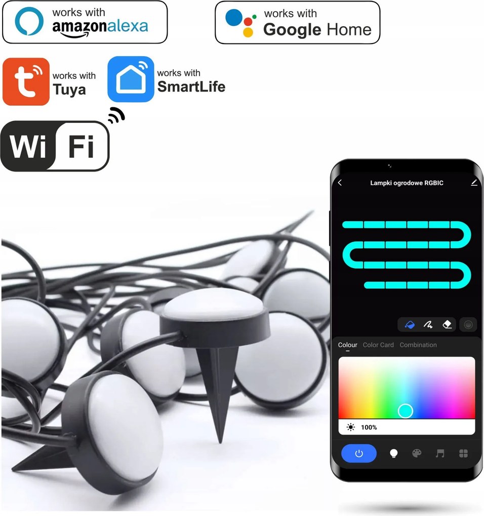 Zahradní Wifi lampy Tuya Rgbic 10 m, zapíchnuté do země