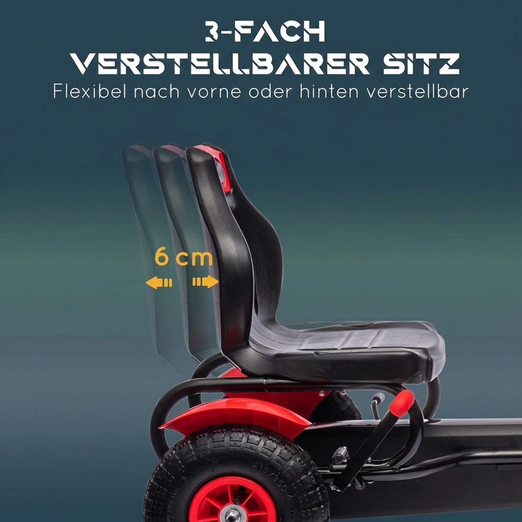 HOMCOM Pedal Go-Kart pro děti od 5 let, pedálové auto s nastavitelným sedadlem, gumovými pneumatikami a ruční brzdou pro chlapce a dívky do 50 kg, ro…